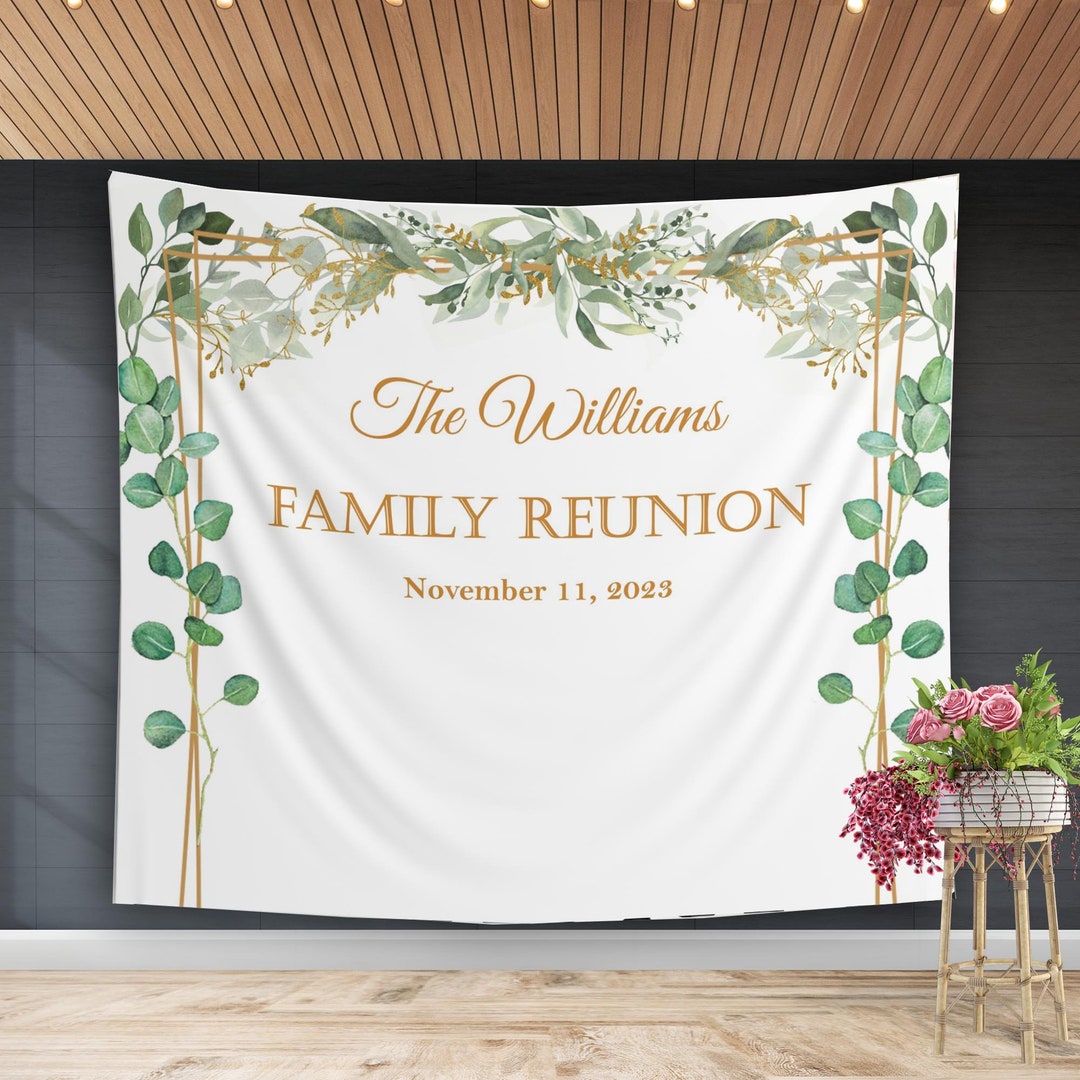 Greenery Family Reunion Backdrop Green Leaves Banner Family Get ...