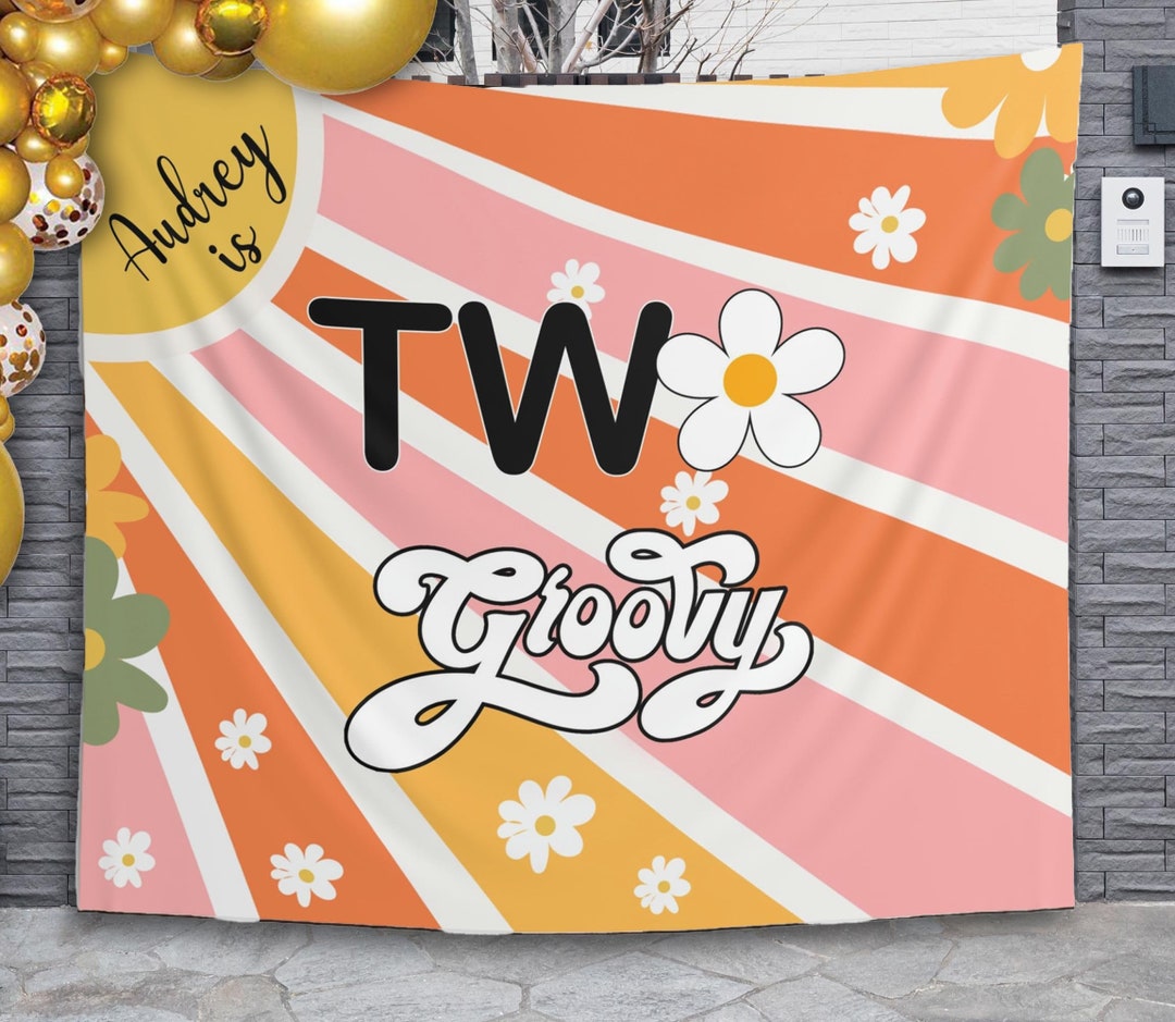 Two Groovy Birthday Backdrop, Groovy Party Decor, Retro Groovy Banner ...