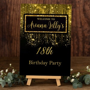 Black and Gold Glitter Welcome Poster Foamboard Birthday Welcome Sign ...
