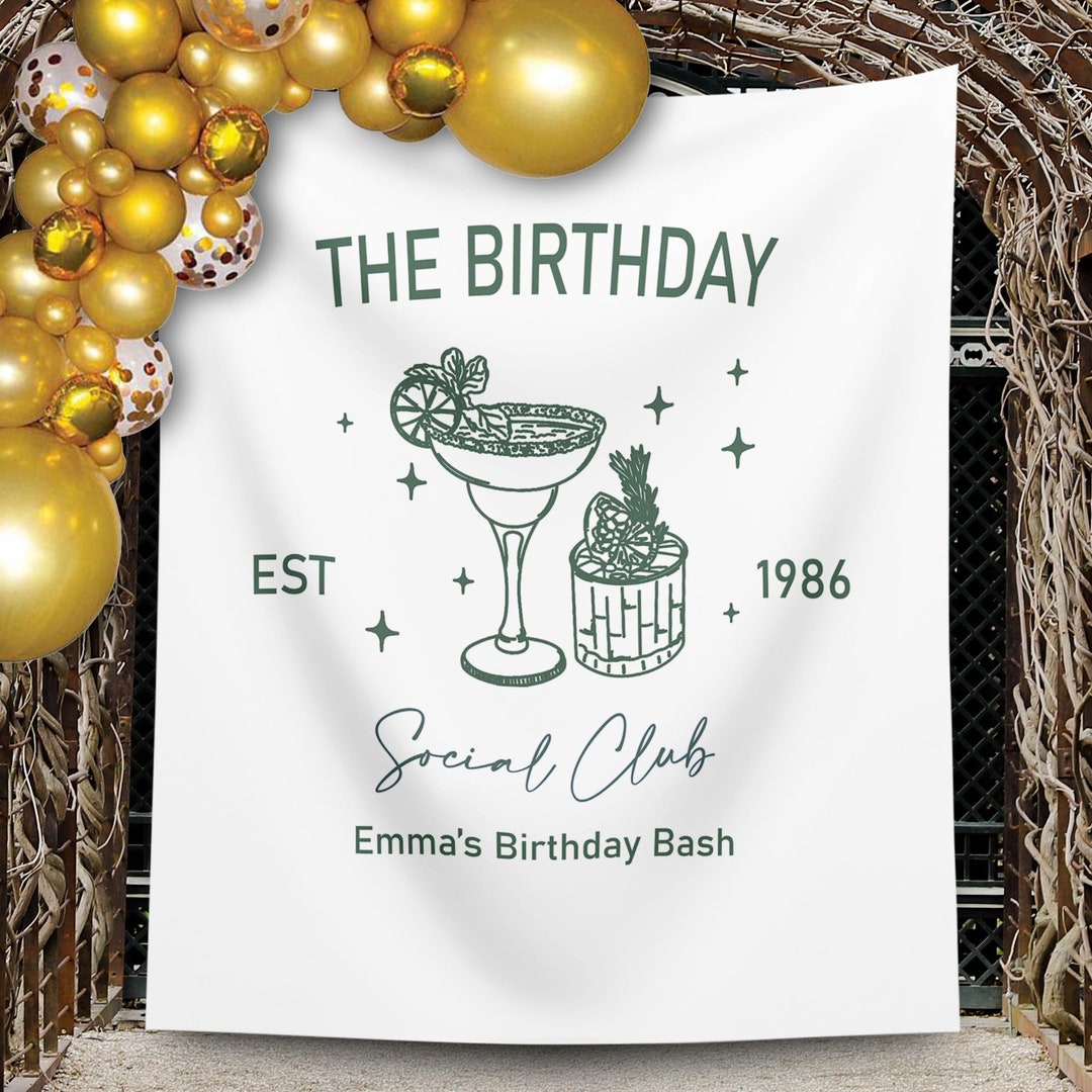 Custom Name Social Club Backdrop Luxury Birthday Bachelorette Coastal ...