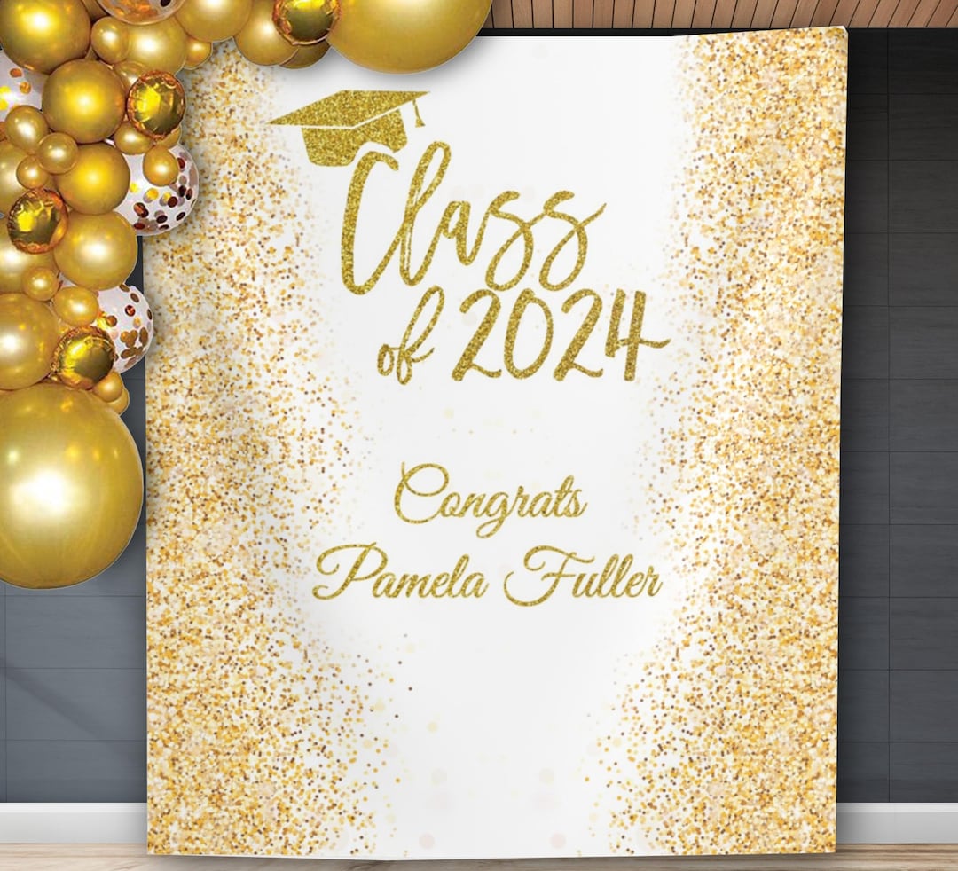 Class of 2024 Graduation Decorations White Gold Grad Hat Backdrop ...