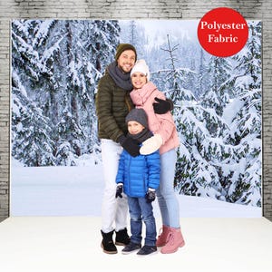 Winter Snow Forest Fabric Backdrop White Xmas Tree Photography ...
