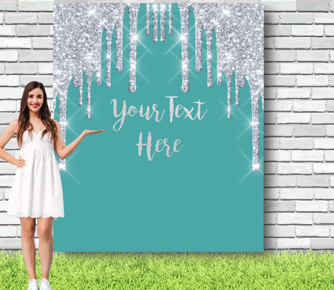 Teal and Silver Party Backdrop, Custom Birthday Event Glitter Backdrop ...