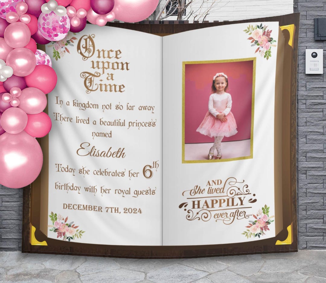 Princess Photo Book Backdrop Custom Picture Banner Fairytale Birthday ...