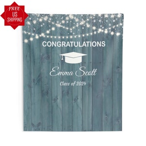 Dusty Blue Graduation Backdrop 2024 Rustic Grad Banner Congratulations ...