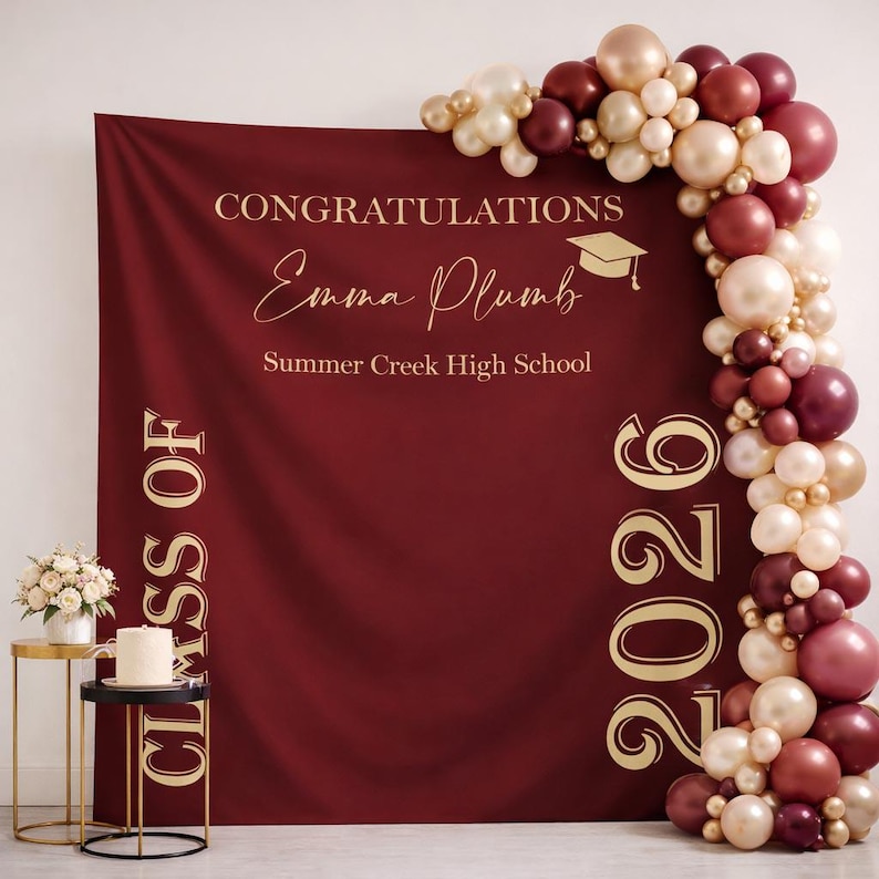 2026 Maroon Graduation Backdrop Custom Class of 2026 Photo Booth Decor ...