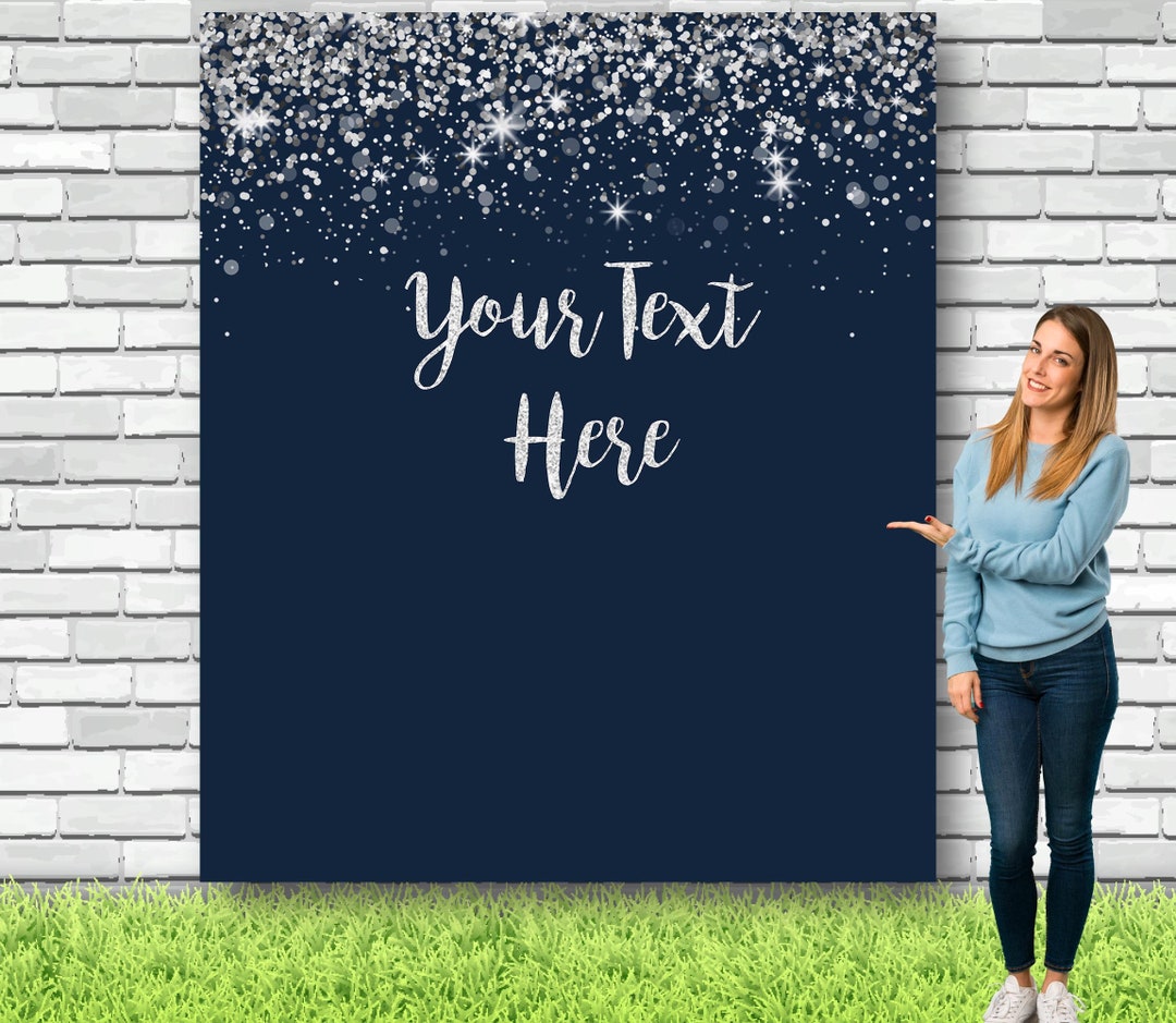 Blue Silver Glitter Custom Birthday Backdrop, Custom Party Banner ...