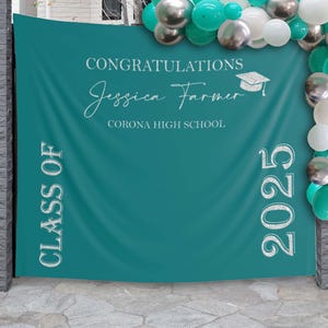 Teal Silver Graduation Decor Class of 2025 Backdrop Custom Grad Party ...