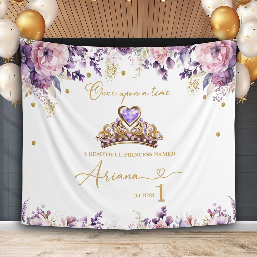 Once Upon a Time Birthday Backdrop Purple Blush Princess Crown Girl ...