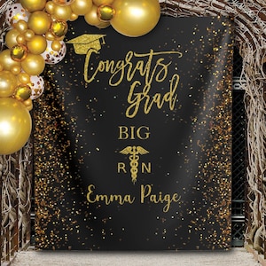 RN Graduation Backdrop Congrats Grad Black Gold Glitter Decor Big RN ...