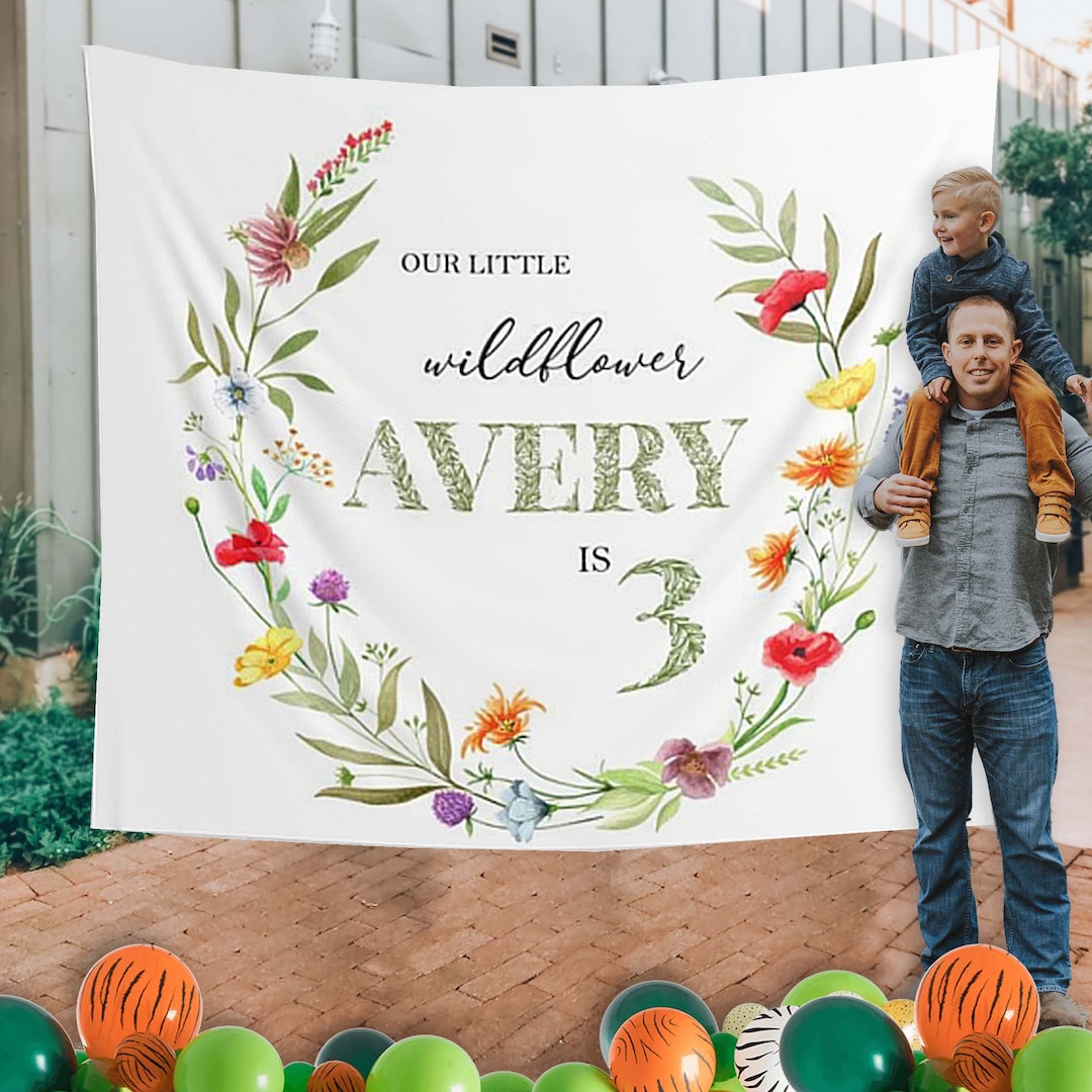 Little Wildflower Birthday Backdrop, Wildflowers Bright Colorful Floral ...