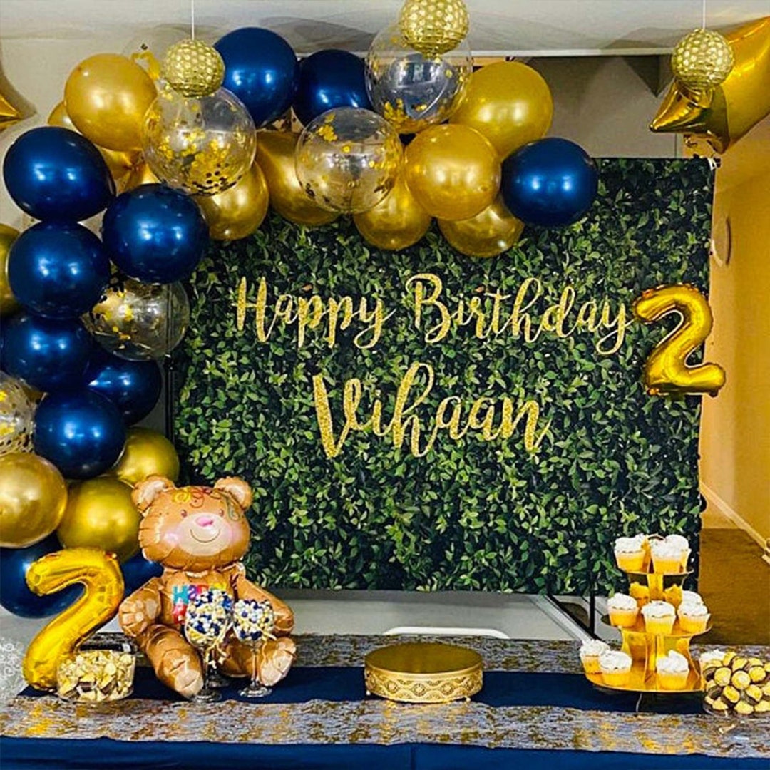 Custom Birthday Backdrop, Artificial Grass Wall Backdrop With Gold ...