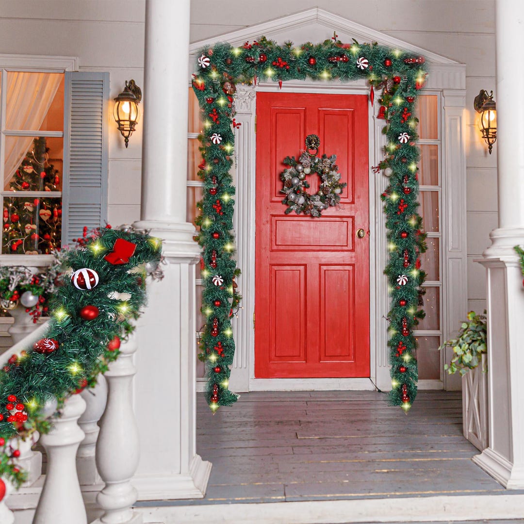 9FT LED Christmas Garland Holiday Greenery Festive Hanging Door Decor ...