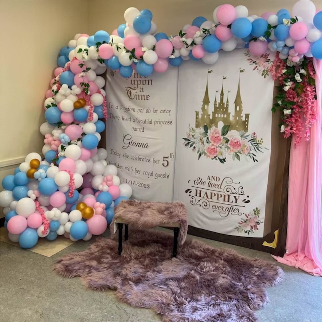 Girl 5th Birthday Party Backdrop Five Years Princess Themed Birthday ...