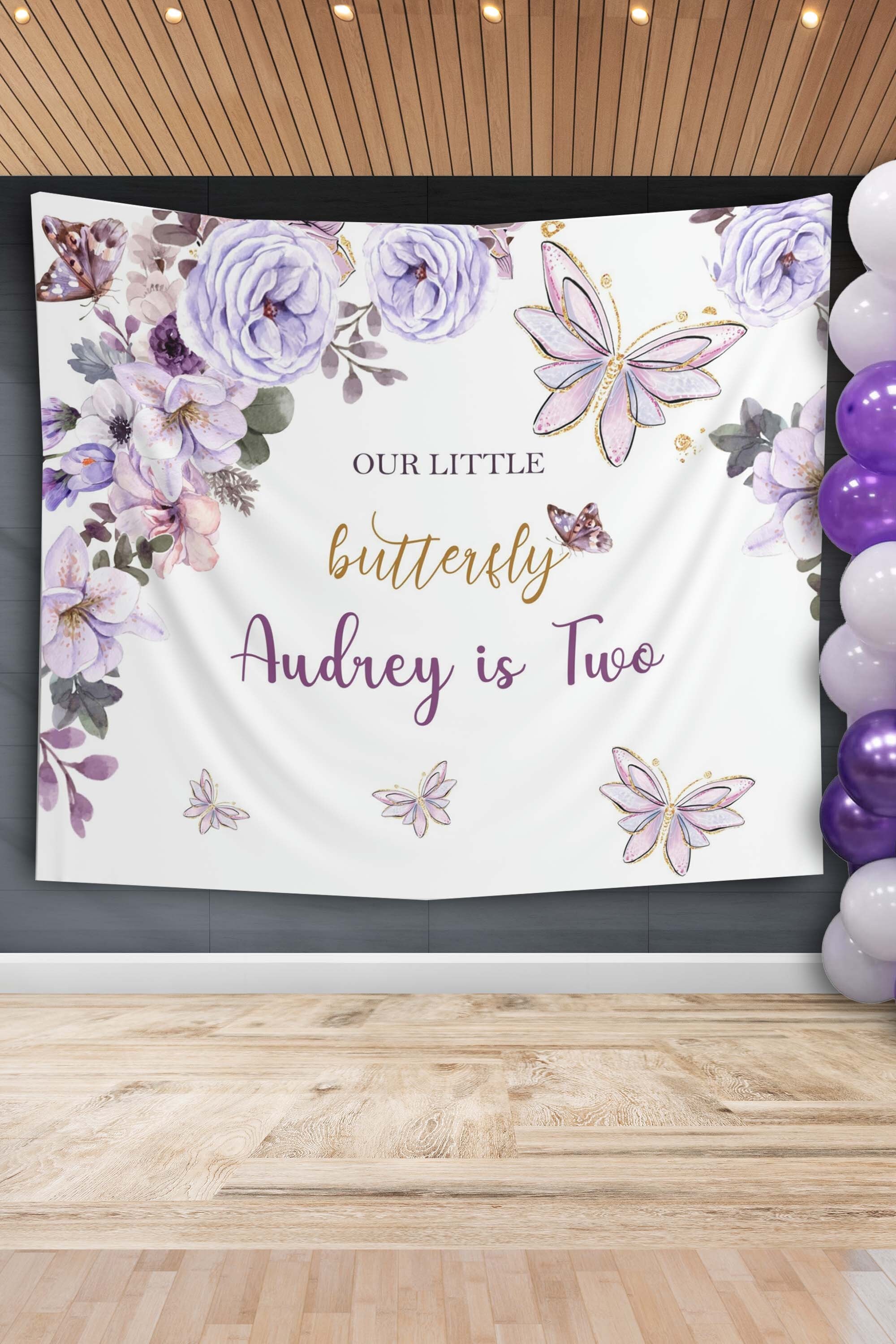 Purple Butterfly Birthday Backdrop Little Butterfly Banner - Etsy
