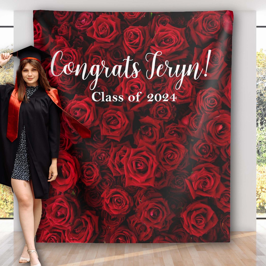 Red Rose Graduation Backdrop Custom Floral Congratulations Banner Class ...