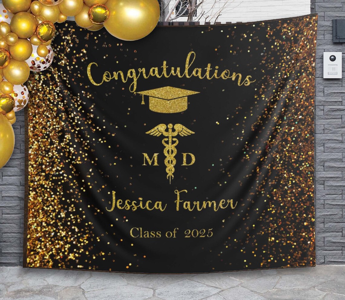 Graduation Backdrop MD Doctor of Medicine Medical School Grad Banner ...