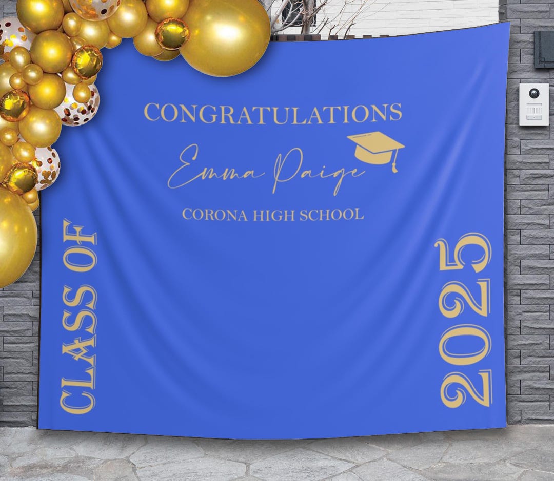 Royal Blue Gold Graduation Decor Class of 2025 Backdrop Grad Party ...