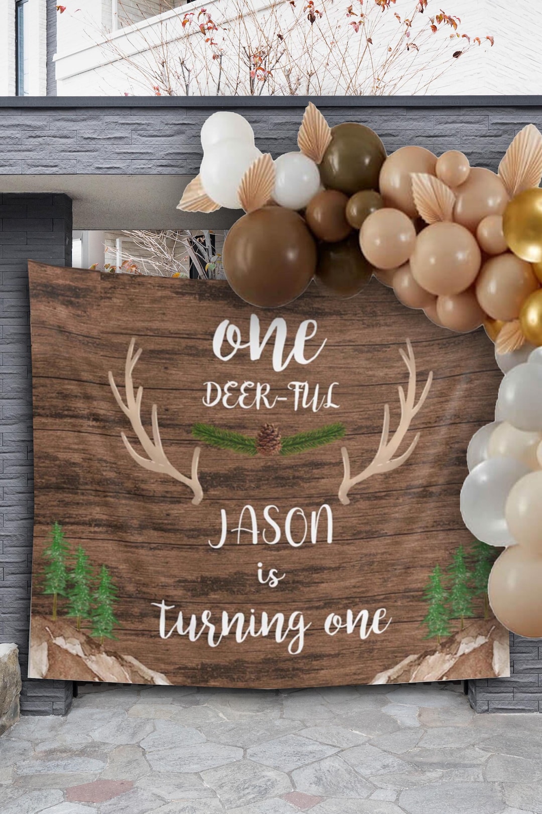 One Deer Full Birthday Boy Backdrop Deer First Banner Onedeerful ...