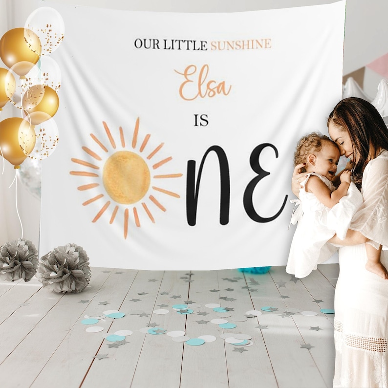 Our Little Sunshine First Birthday Backdrop, Neutral Boho Sunshine 1st ...