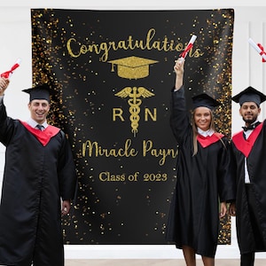Medical School RN Graduation Backdrop Black Gold Glitter Doctor Nurse ...