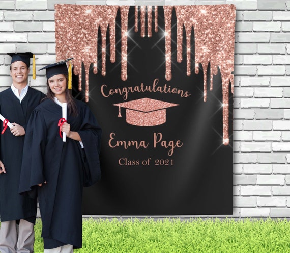 Rose Gold Glitter Graduation Party Backdrop Quarantine - Etsy