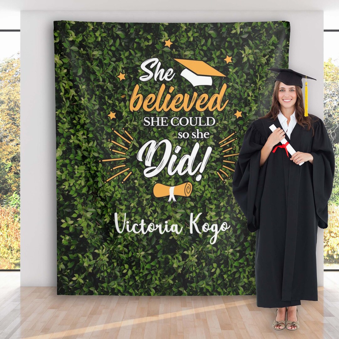 She Believed She Could so She Did Grass Wall Graduation Backdrop Fabric ...