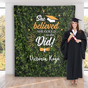 She Believed She Could so She Did Grass Wall Graduation Backdrop Fabric ...