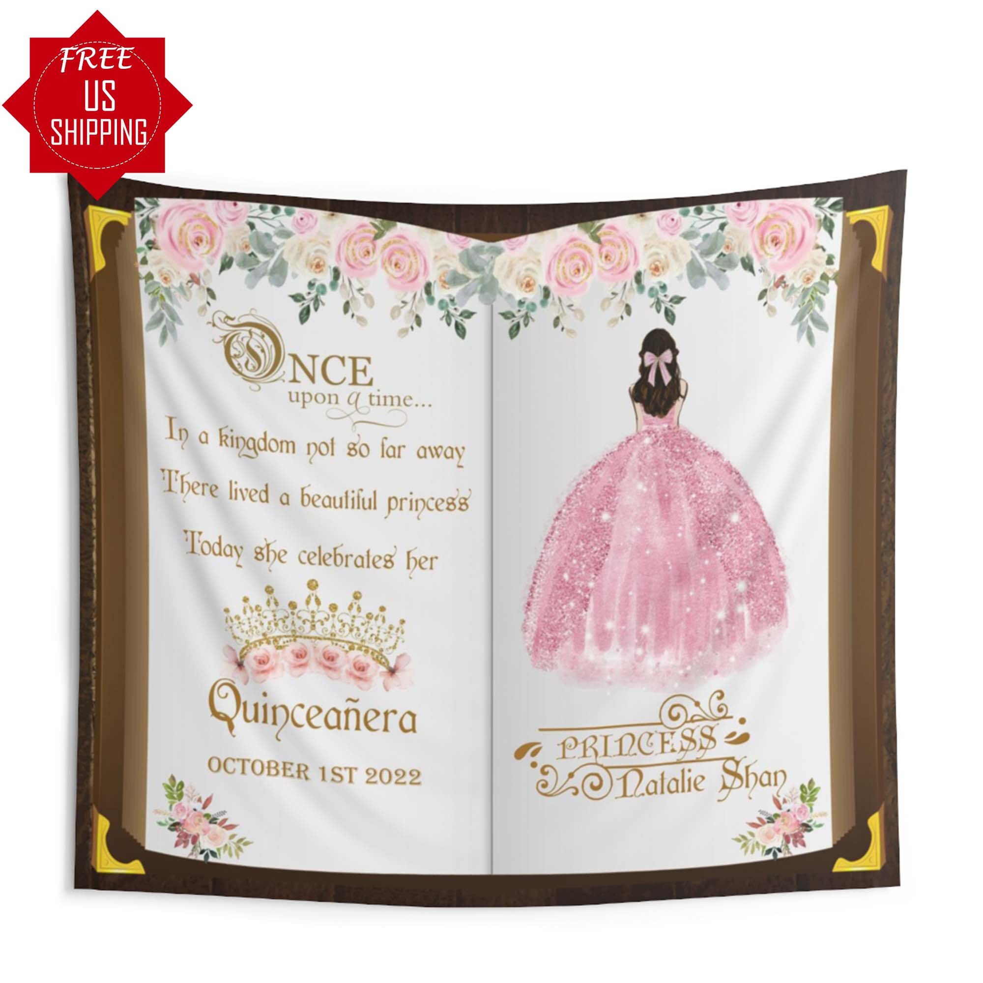Quinceañera Backdrop Fairytale Princess Birthday Book Background Crown ...