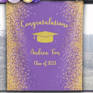 Purple Gold Graduation Backdrop, 2023 Prom Photo Booth, Gold Glitter ...
