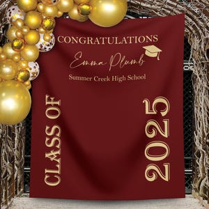 Maroon Graduation Banner Dark Red Custom Class of 2025 Grad Party ...