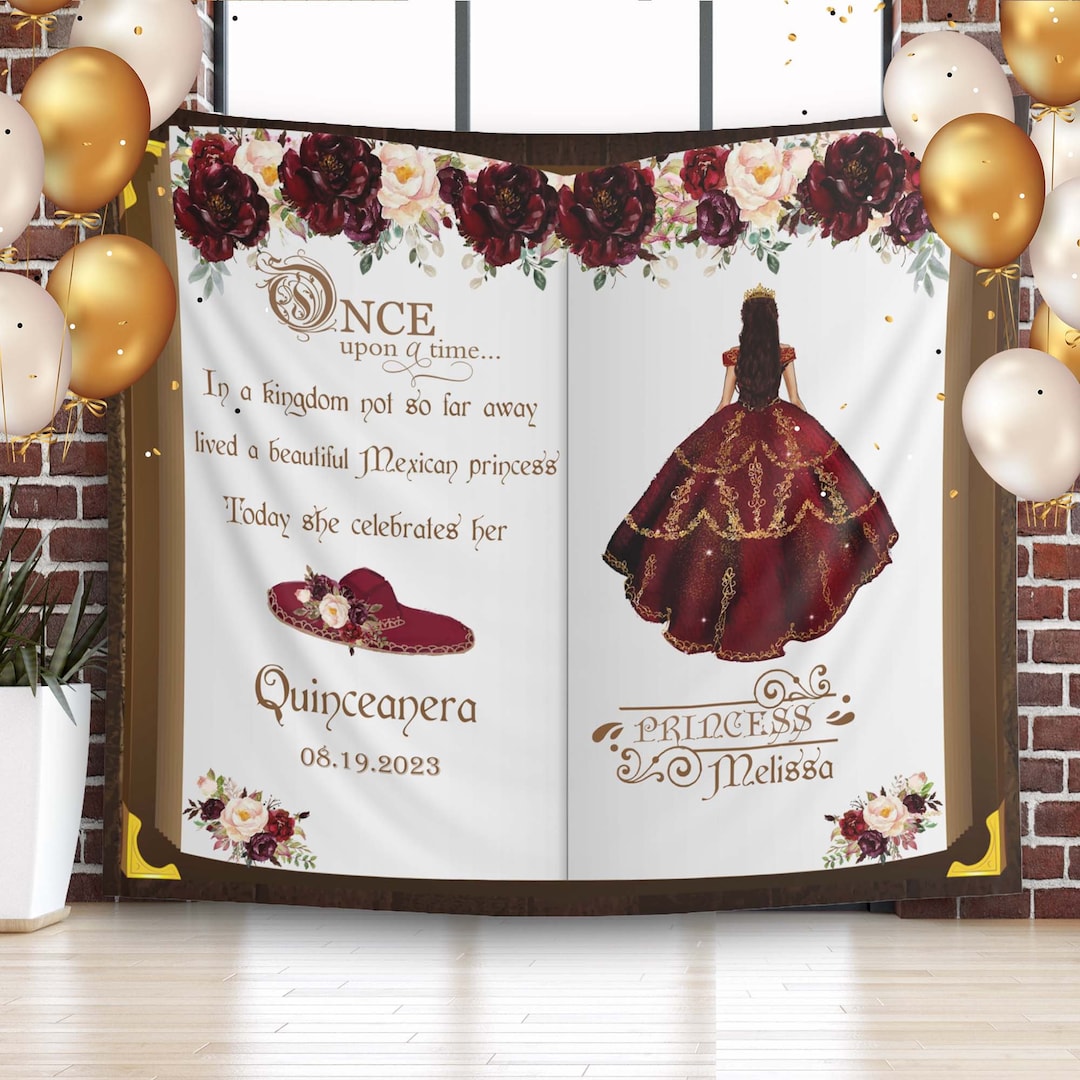 Burgundy Mexican Princess Birthday Backdrop Floral Red Dress ...