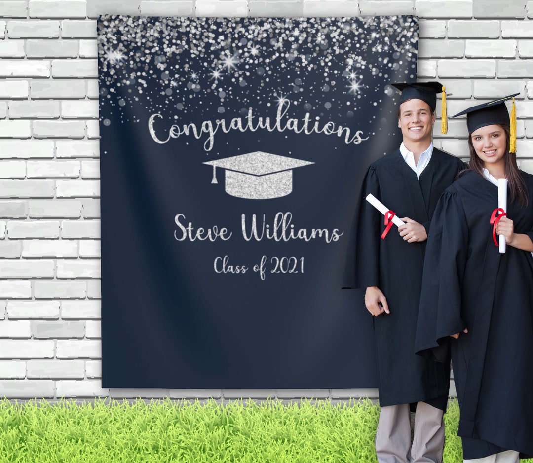 Silver Glitter and Navy Graduation Photo Backdrop /graduation Picture ...