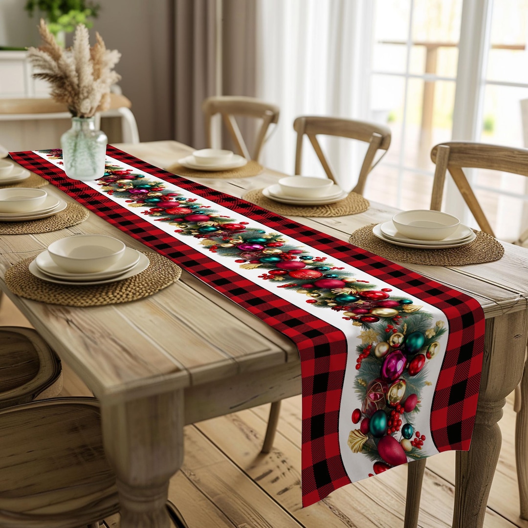 Fabric Christmas Table Runner Personalized Holiday Xmas Winter Decor ...