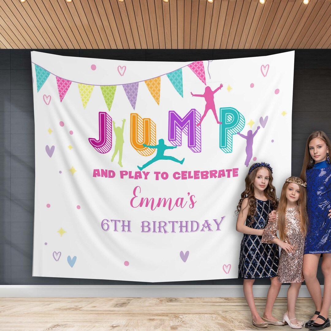 Jump Birthday Backdrop Trampoline Girls Party Bounce House Banner Jump ...