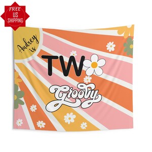 Two Groovy Birthday Backdrop, Groovy Party Decor, Retro Groovy Banner ...