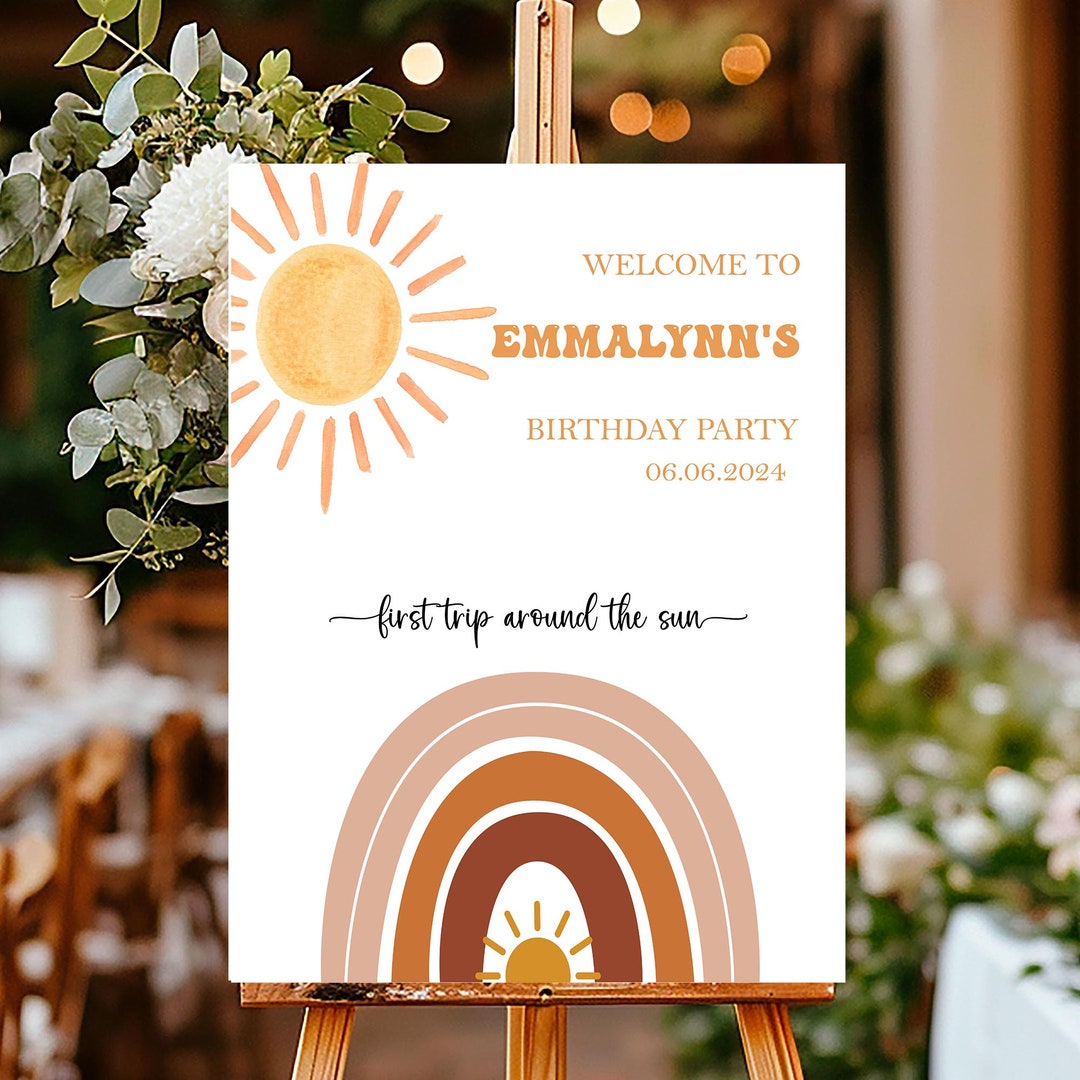 Printed Groovy One Rainbow Welcome Sign First Trip Around the Sun ...