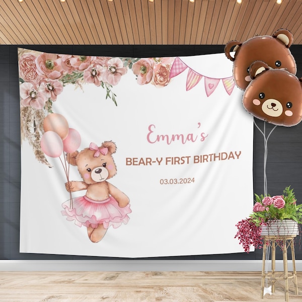 Bear First Birthday Backdrop - Etsy