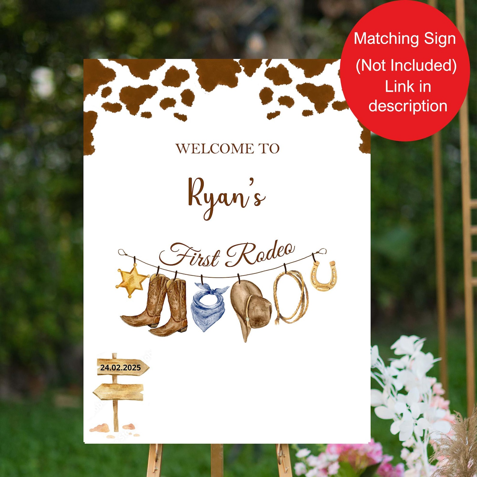 Printed First Rodeo Birthday Welcome Sign Cowboy 1st Birthday Foamboard ...