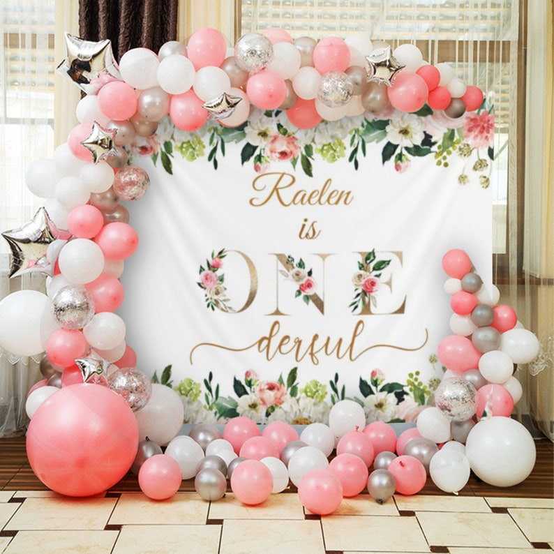 Personalized Girl 1st Birthday Backdrop, Baby Girl 1st Birthday Decor ...