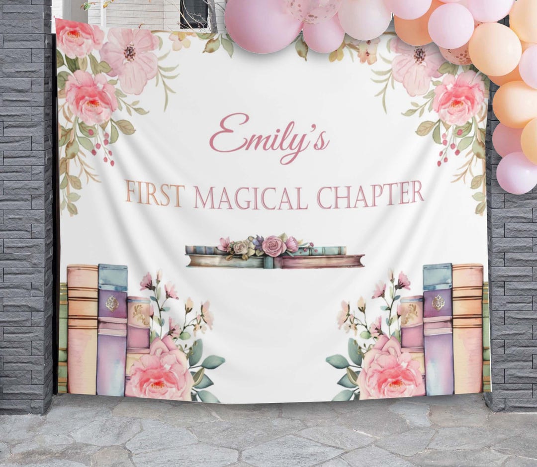 Magical 1st Birthday Party Backdrop, Pink Floral Book Theme First ...