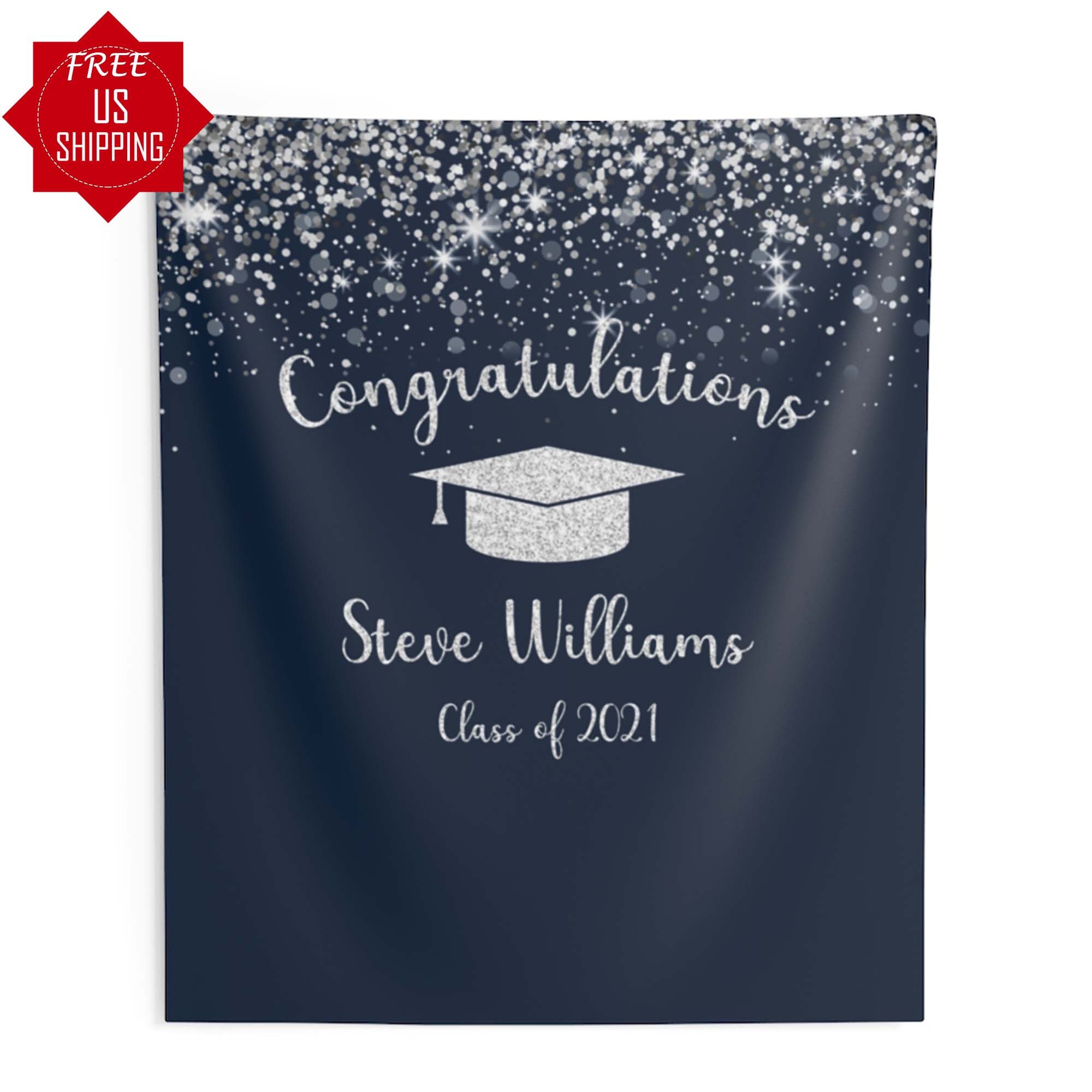 Silver Glitter and Navy Graduation Photo Backdrop /graduation - Etsy