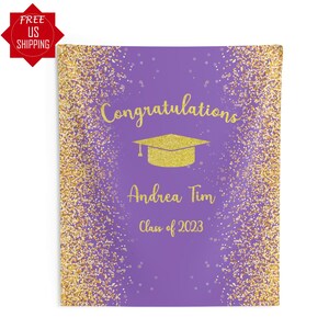 Purple Gold Graduation Backdrop, 2023 Prom Photo Booth, Gold Glitter ...