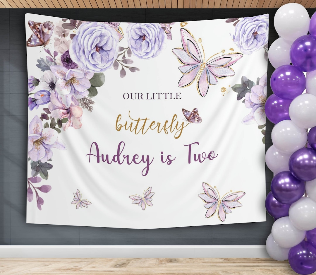 Purple Butterfly Birthday Backdrop Little Butterfly Banner First ...