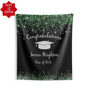 Green Silver 2023 Graduation Backdrop, Grad Party Decoration, Silver ...