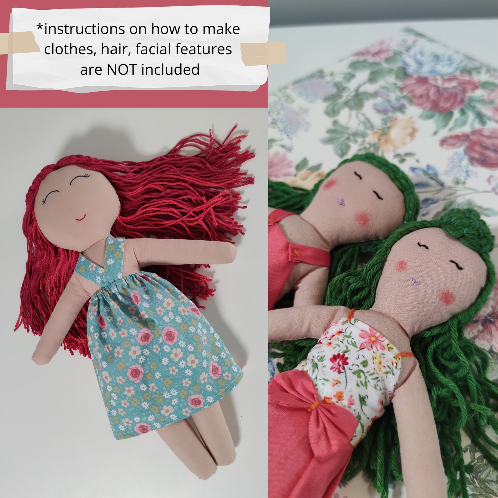 Doll Sewing Pattern for Beginners Bundle, 8'' Rag Doll and 16'' Blank ...