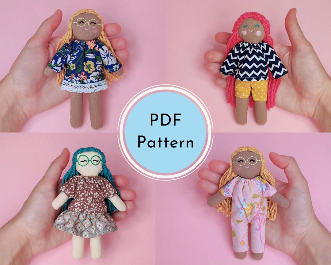 Tiny Doll Pattern With Clothes, 5-inch Rag Doll With Eyeglasses Sewing ...