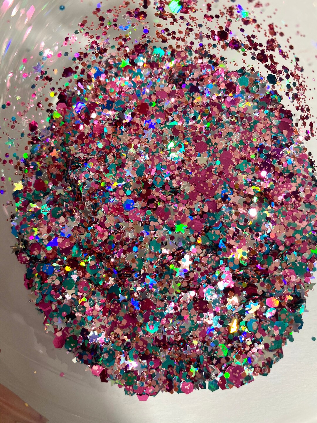 Pixie Dust Pink Stars Teal Turquoise Holographic Chunky Poly - Etsy