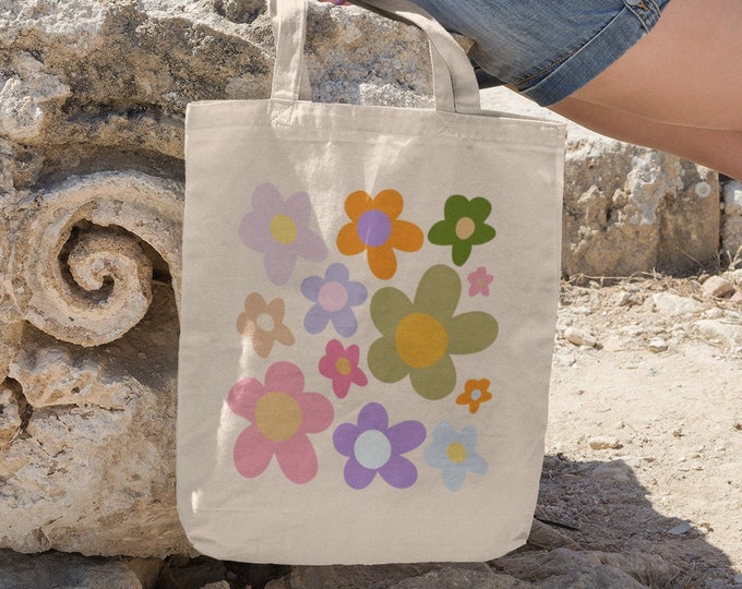 The Flower Power Tote Bag, Floral Tote Bag, Cute Tote Bag, Y2K Canvas ...