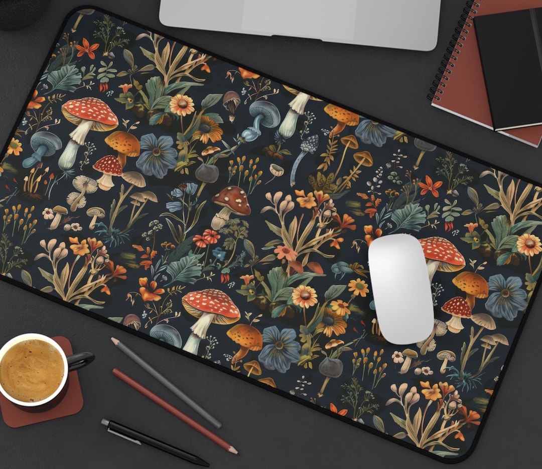 Mushroom Desk Mat Cozy Gamer Decor Dark Cottagecore Nature Magical ...